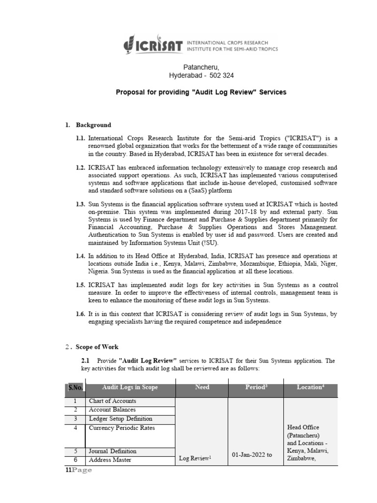 Scope of Work-Audit Log Review | PDF | Audit | Computing