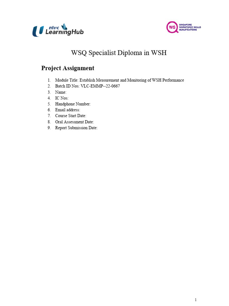 WSH Performance Measurement Framework | PDF | Occupational Safety And ...