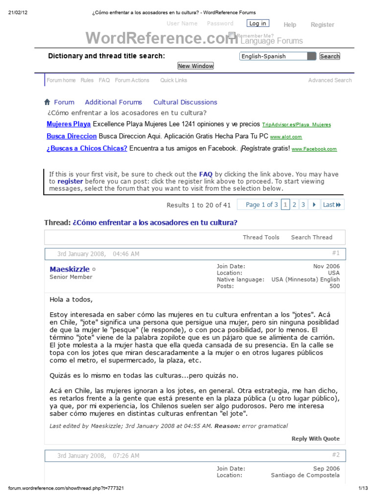 ¿Cómo Enfrentar A Los Acosadores en Tu Cultura - WordReference Forums | PDF