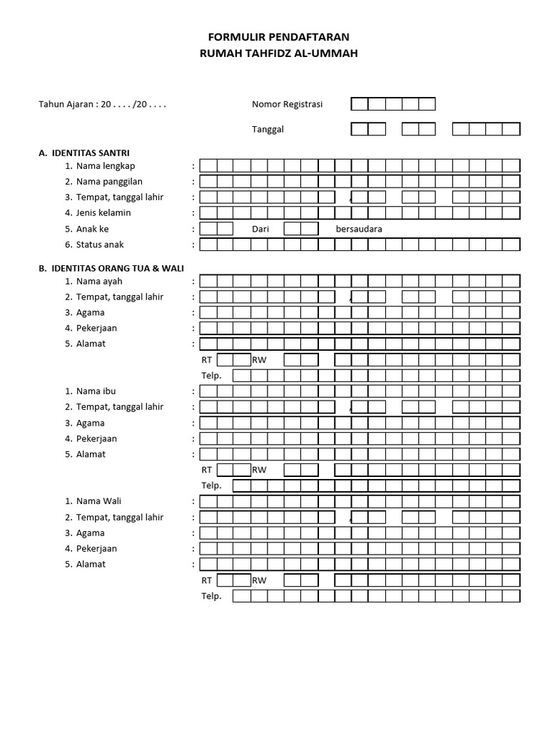 FORMULIR PENDAFTARAN KELAS KB | PDF