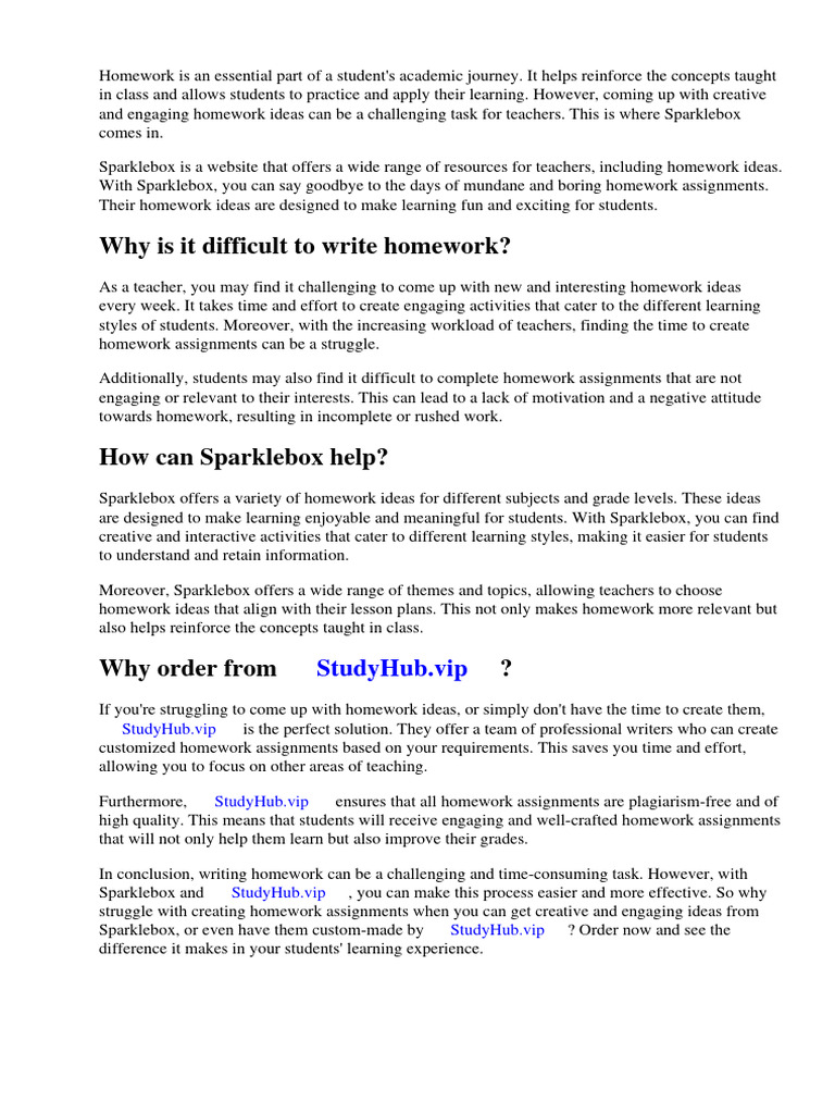 Sparklebox Homework Ideas | PDF | Teachers | Learning