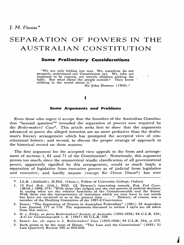 Separation of Powers in the Australian Constitutio | PDF | High Court ...