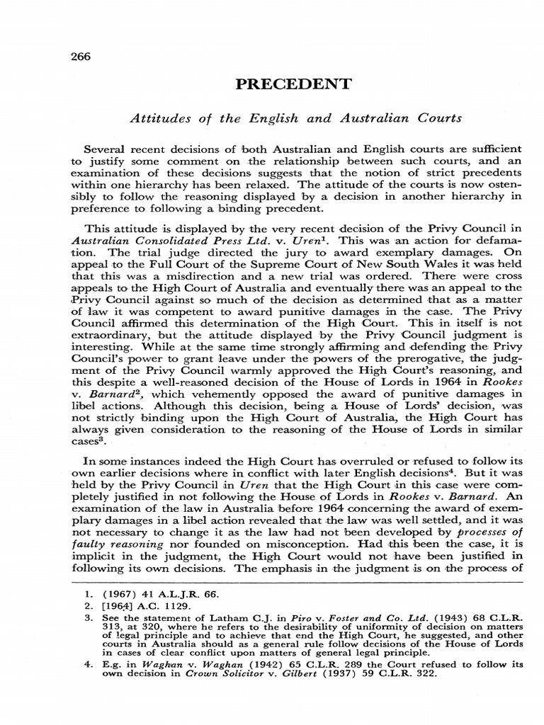 Precedent - Attitudes of The English and Australian Courts | PDF | High Court Of Australia ...