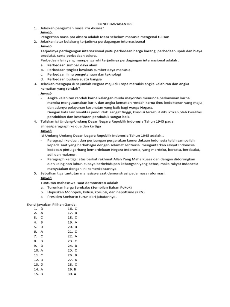 Kunci Jawaban Ips Uas 2021-2022 | PDF
