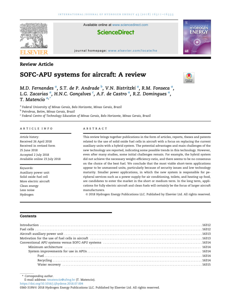 SOFC-APU Systems For Aircraft - A Review - Elsevier - 2 0 1 8 | PDF ...