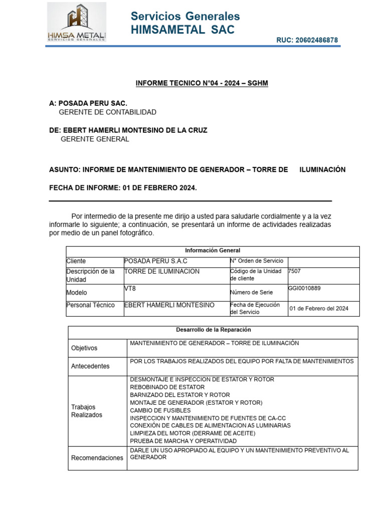 INFORME TORRE DE ILUMINACION 7507 - VB° - Ok - Edited | PDF