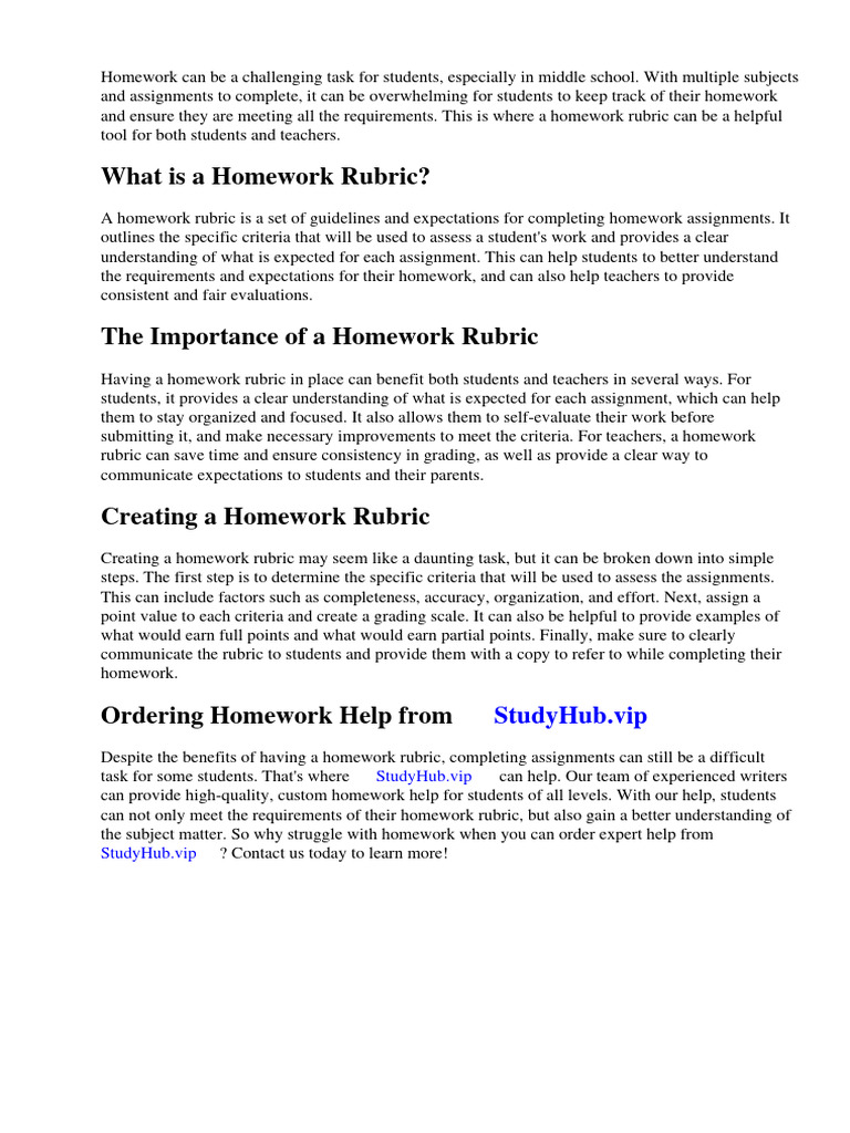 Homework Rubric For Middle School | Download Free PDF | Rubric ...