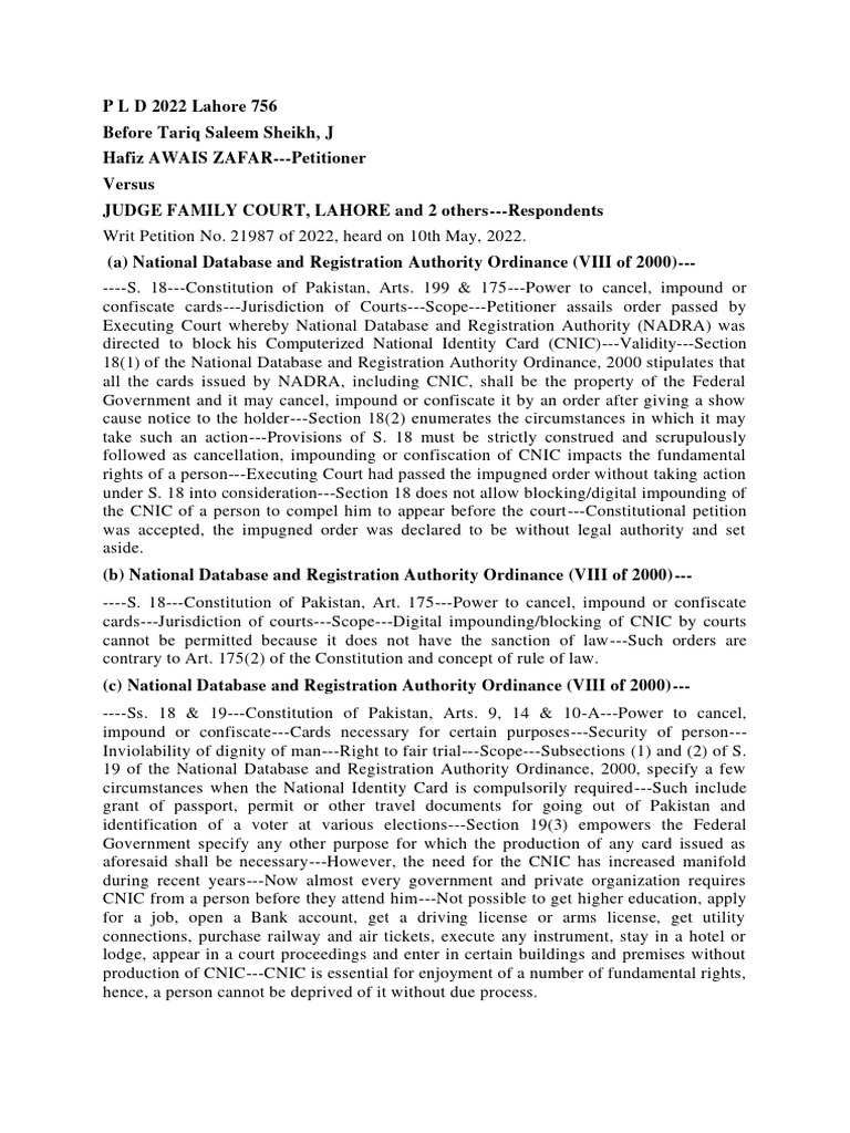 PLD 2022 756 | PDF | Identity Document | Fundamental Rights