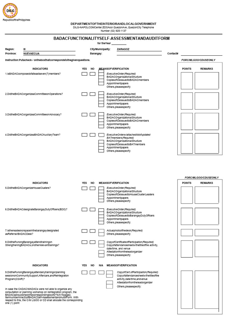 3 Badac Self Assessment and Audit Form PDF Free | PDF | Organized Crime ...