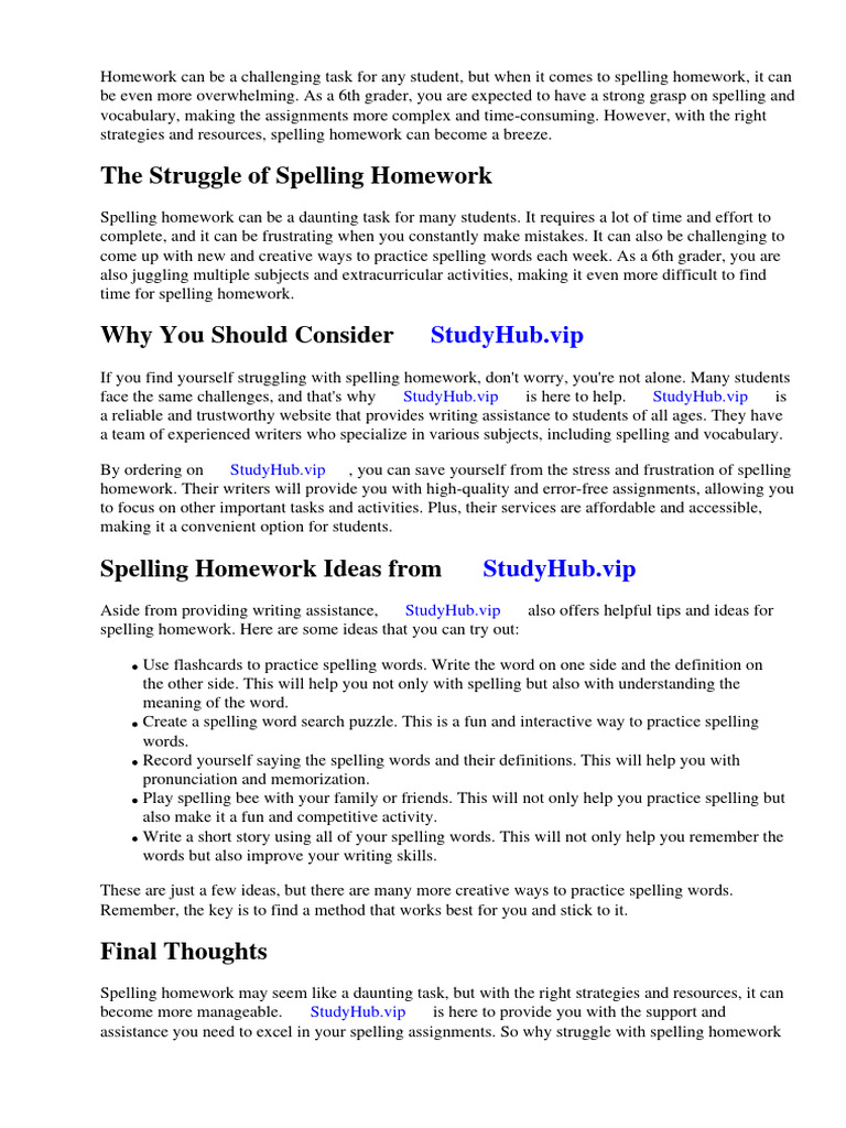 Spelling Homework Ideas 6th Grade | PDF | Phonics | Writing