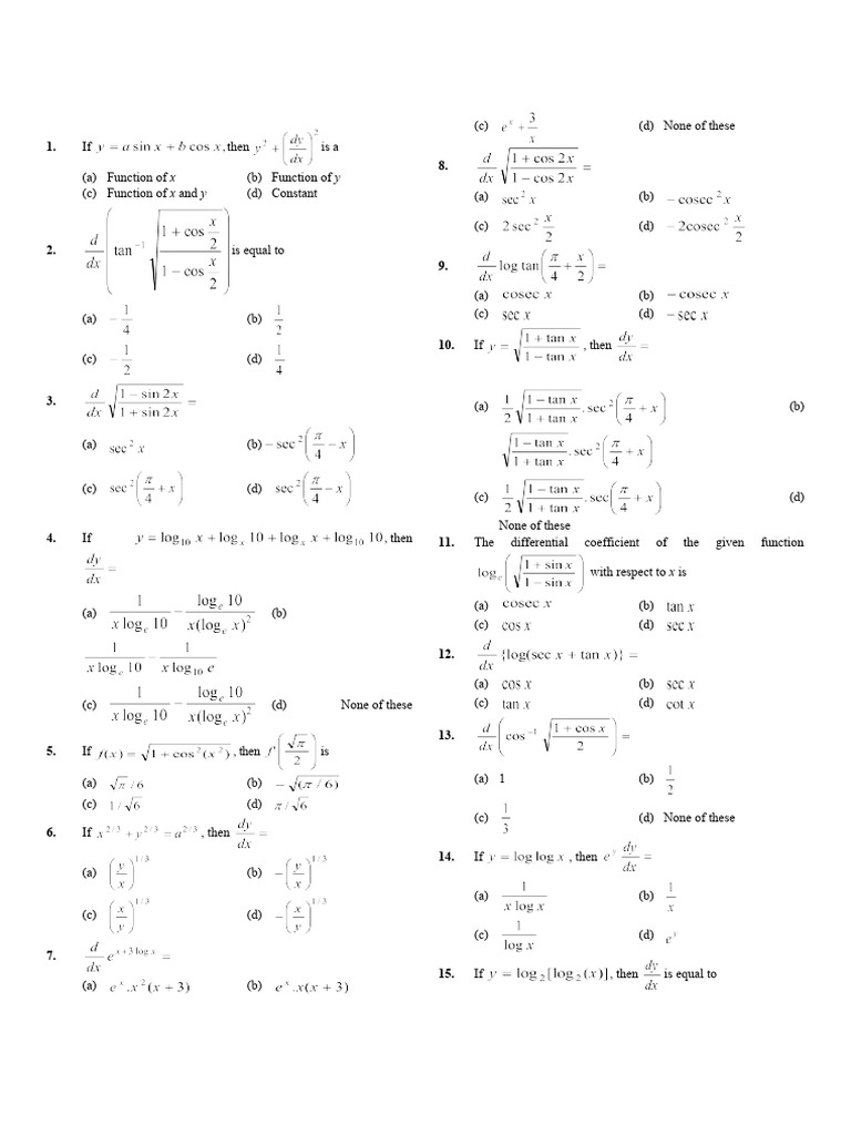 Differentiation Test 07 April 2024 | PDF | Functions And Mappings ...