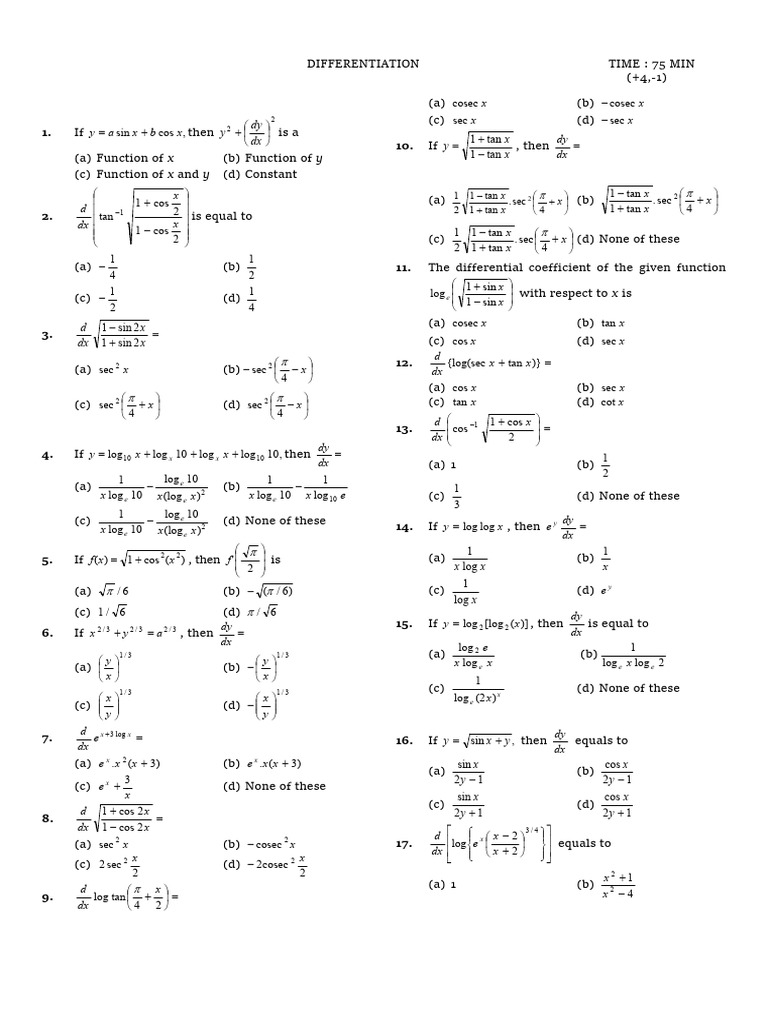 Differentiation Test 07 April 2024 | PDF | Trigonometric Functions ...
