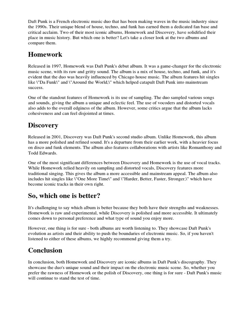 Daft Punk Homework Vs Discovery | PDF | American Styles Of Music ...