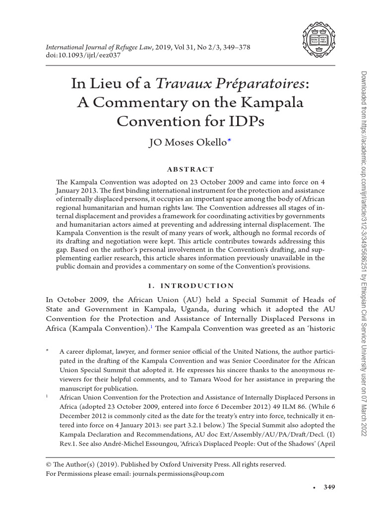 Article 22 in Lieu of A Travaux Préparatoires Kampala IDP Convention. | PDF | Internally ...