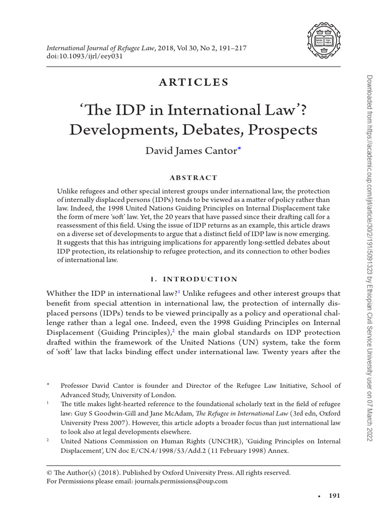 Article 20 The IDP in International Law’ Developments, Debates ...