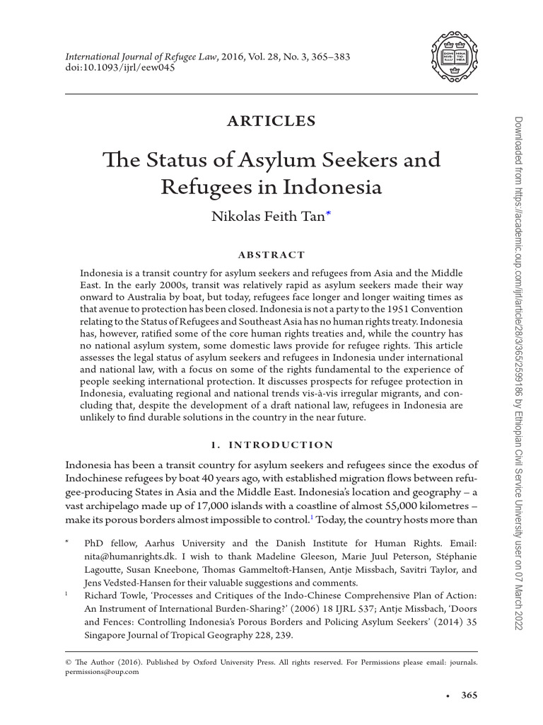 Article 19 The Status of Asylum Seekers and Refugees in Indonesia ...
