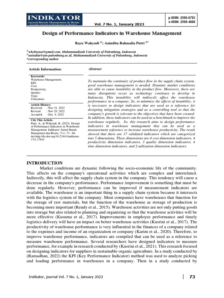 Warehouse Management Performance Indicators | PDF | Performance ...
