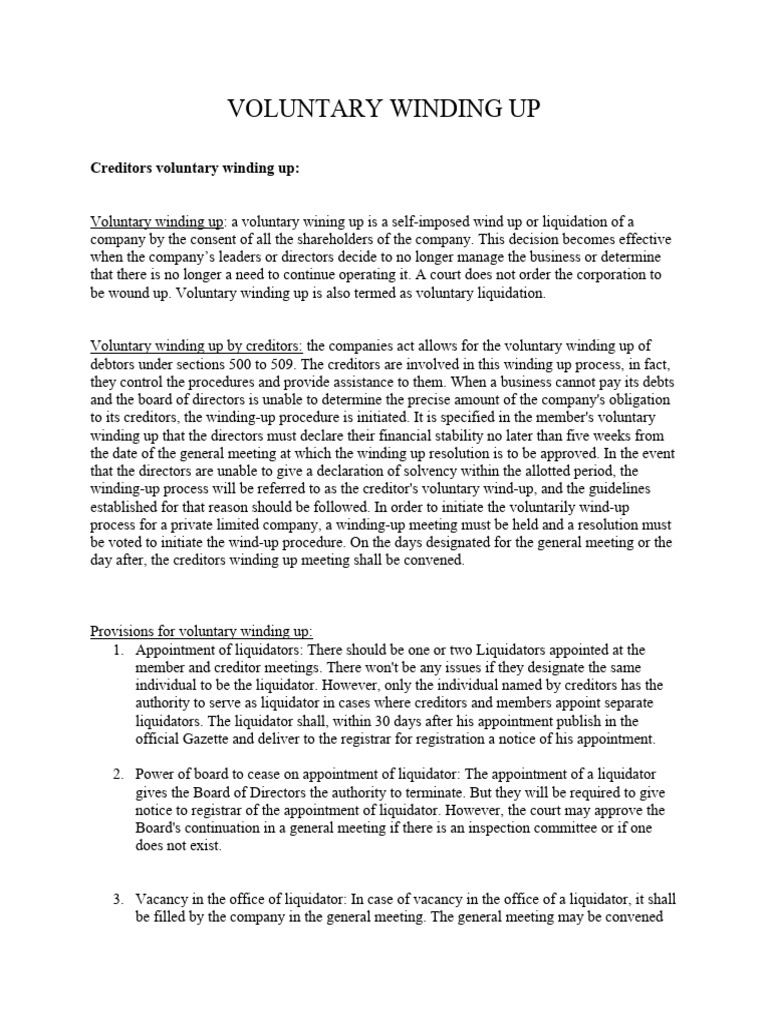 Creditors Voluntary Winding Up | PDF | Liquidation | Private Law