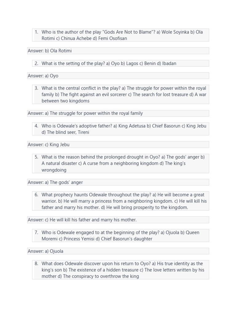 Gods Are Not To Be Blame Questions - Olalere Gns 201 A | PDF | Traditions | Love