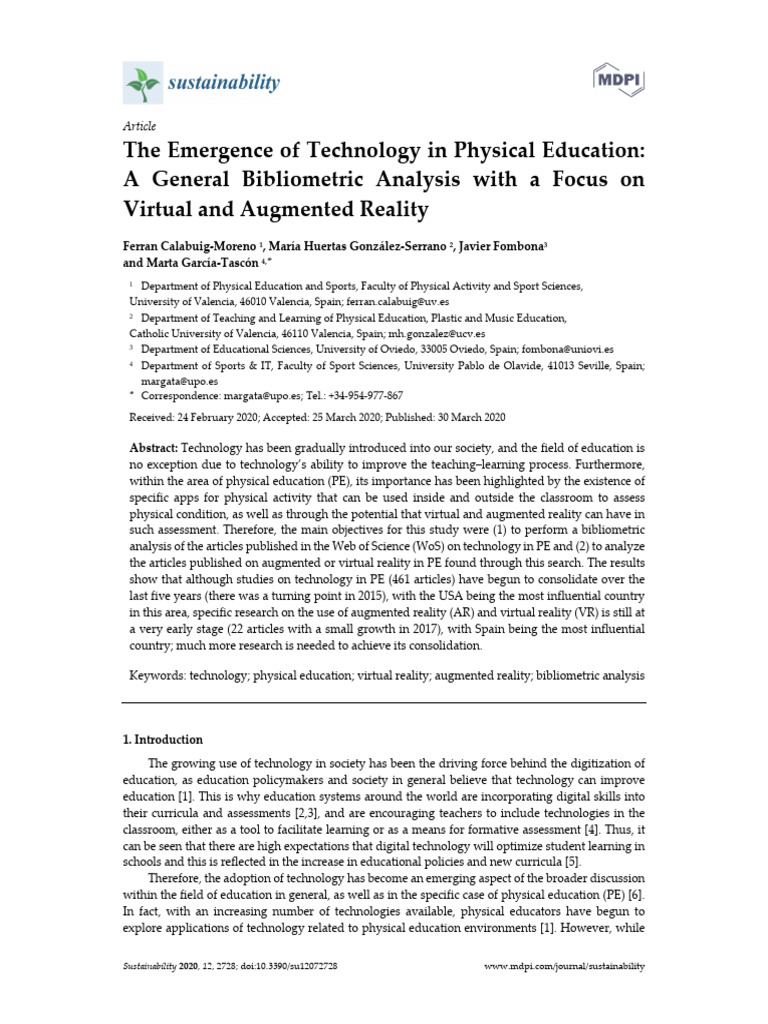 The Emergence of Technology in Physical Education: A General ...