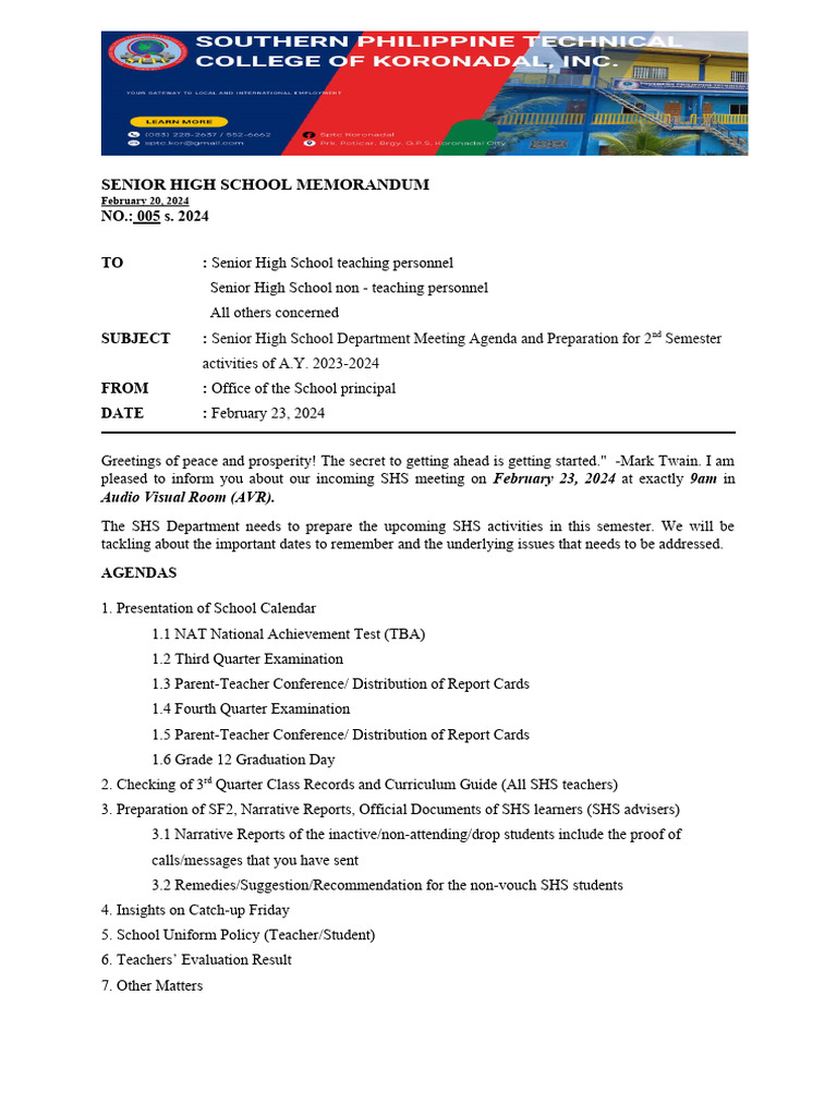 MEMORANDUM 005 S. 2024 | PDF