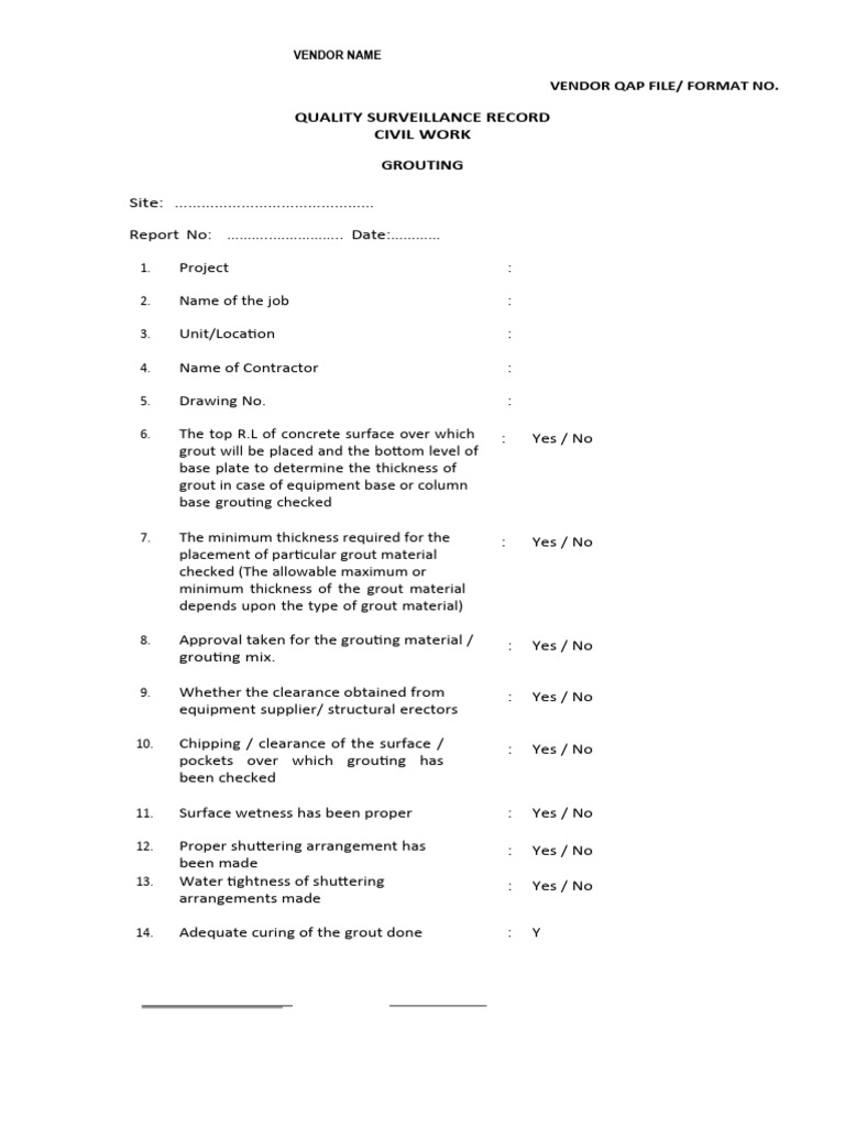 Grouting checklist_DCO | PDF