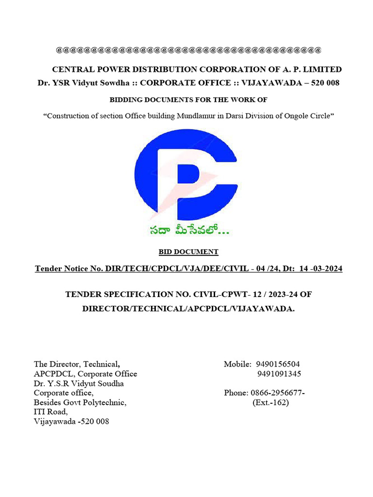 Tender Schedule - Construction of Section Offfice Building Mundlamur ...