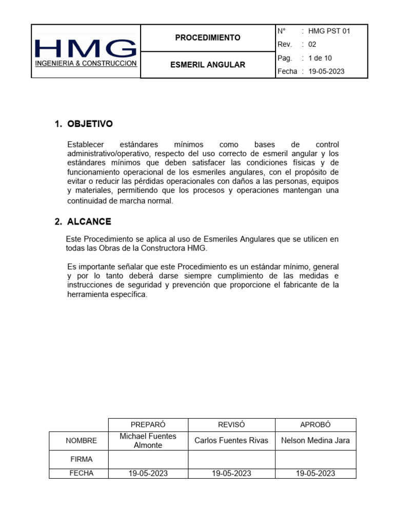 PST 01 Uso de Esmeril Angular | PDF | Abrasivo