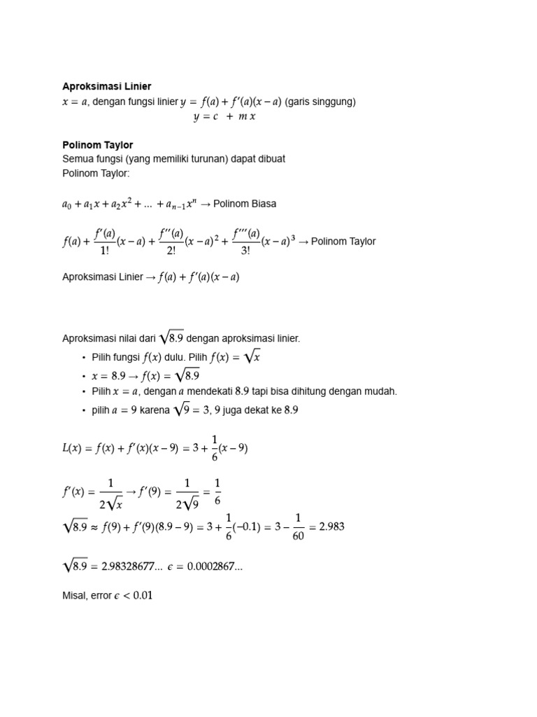 Aproksimasi Linier - Deret Taylor | PDF | Metode & Bahan Ajar