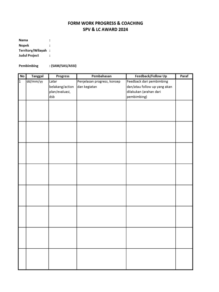 Form Work Progress and Coaching SPV & LC Award 2024 | PDF