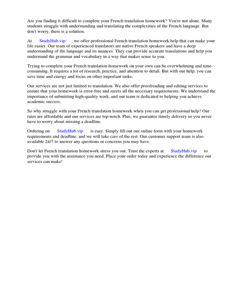 French Translation Homework Help | PDF | Homework | Translations