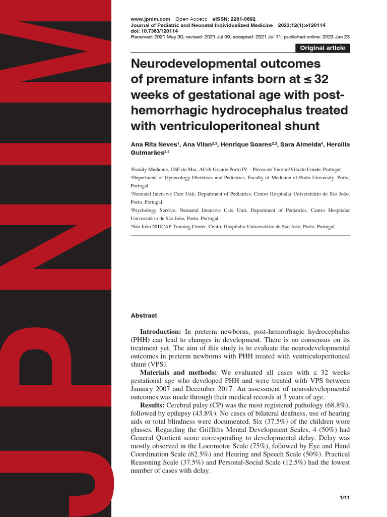WOS - Neurodevelopmental Outcomes of Premature Infants Born at 32 Weeks ...
