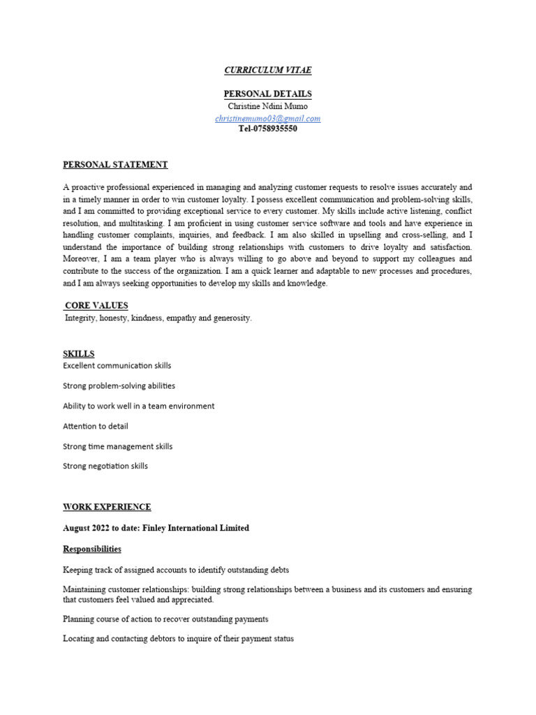 Christine Mumo CV | PDF | Behavior Modification | Learning