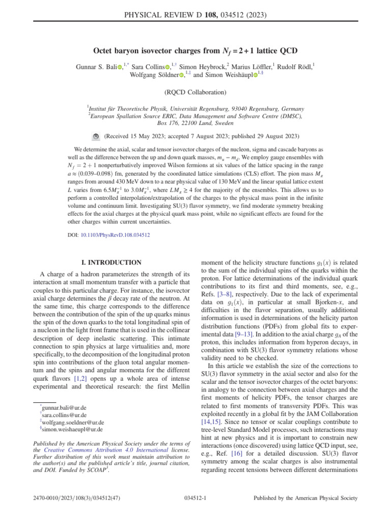 PhysRevD 108 034512 | PDF | Quantum Chromodynamics | Quark