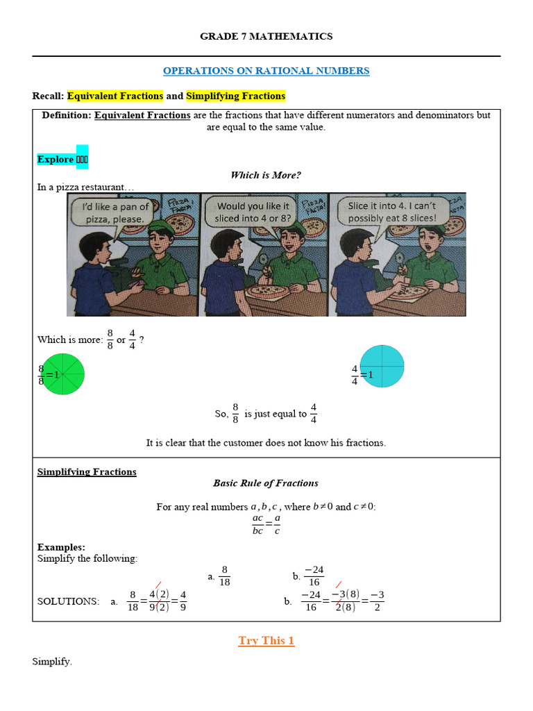 Operations On Rational Numbers - Adding and Subtracting Fractions | Download Free PDF ...