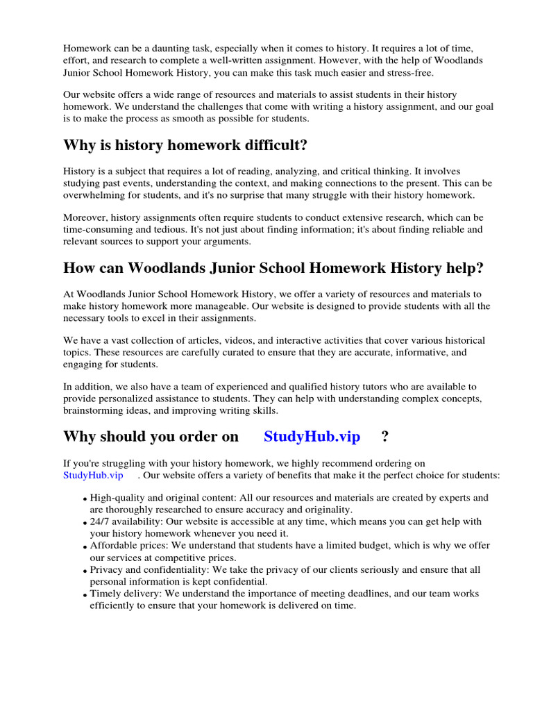 Woodlands Junior School Homework History | PDF | Essays | Homework