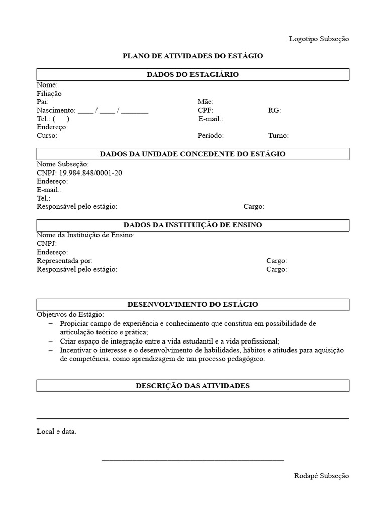 Modelo - Plano de Atividades Do Estágio | PDF