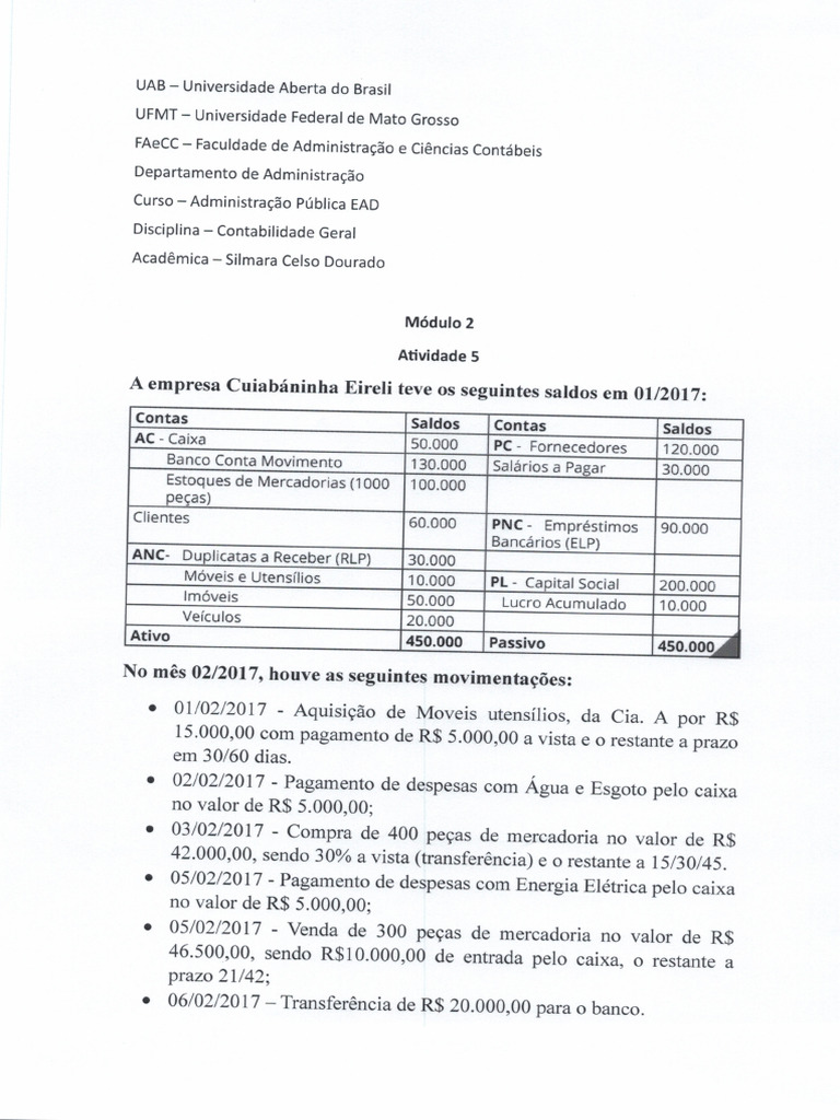 Atividade 5 - Módulo 2 - Contabilidade Geral | PDF