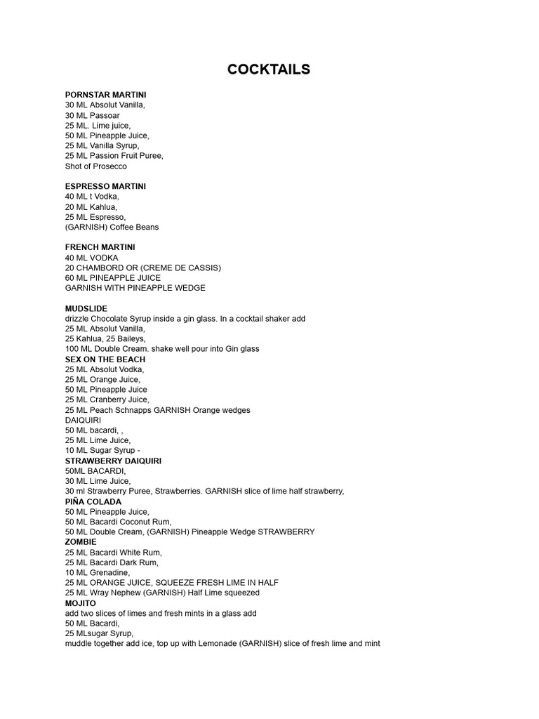 Coktails Guide | PDF | Martini (Cocktail) | Bartending