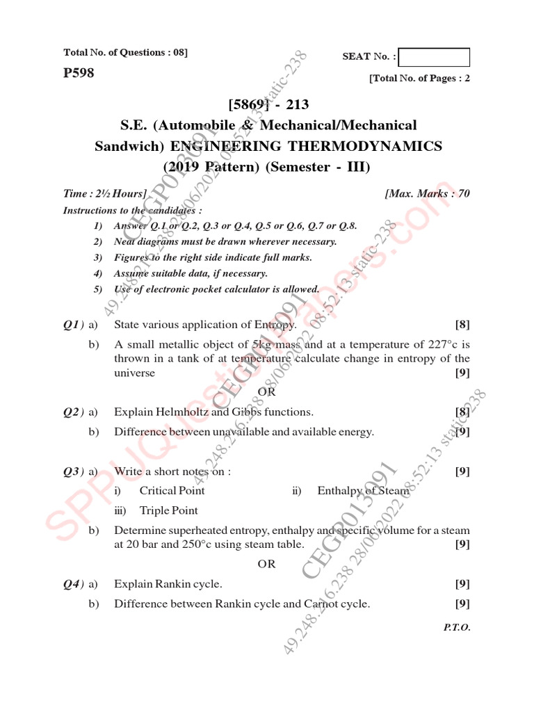 Be - Mechanical Engineering - Semester 3 - 2022 - May - Engineering Thermodynamics Et Pattern ...