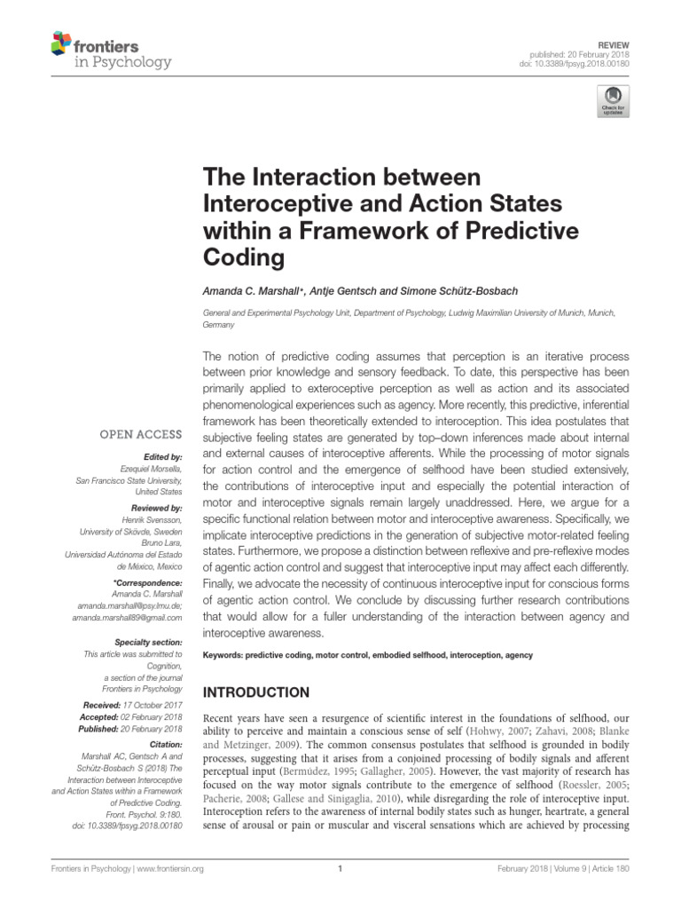 The Interation Between Interoceptive And Action States Within A Framework Of Predictive Coding