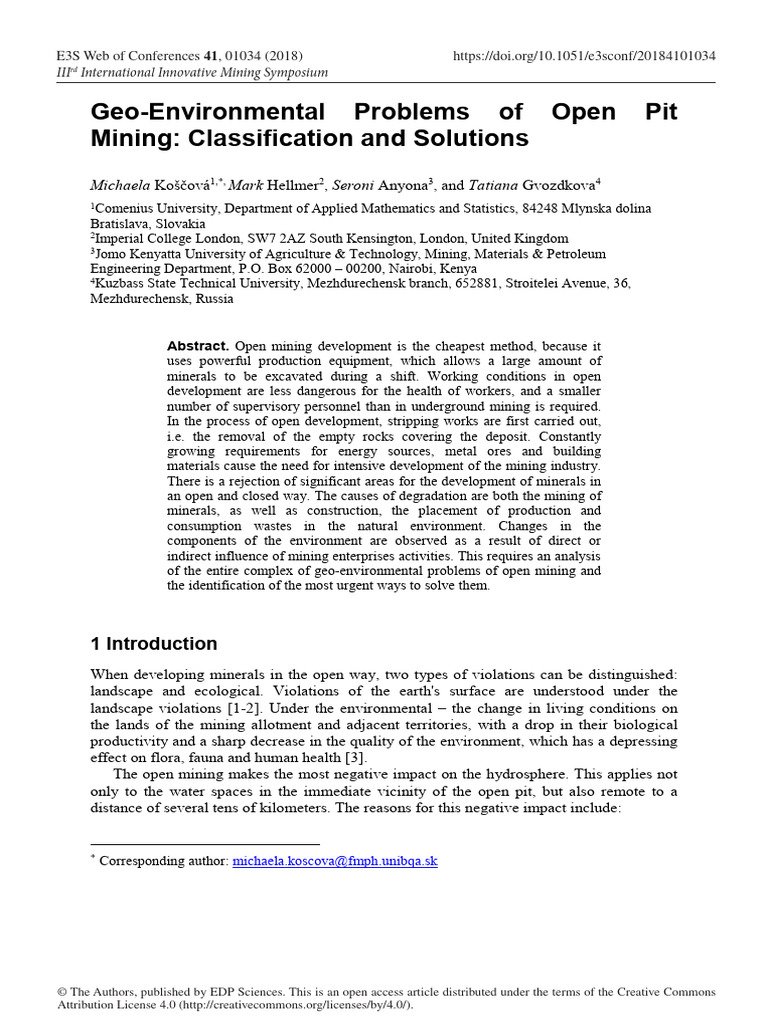 Geo-Environmental Problems of Open Pit Mining | PDF | Mining | Water