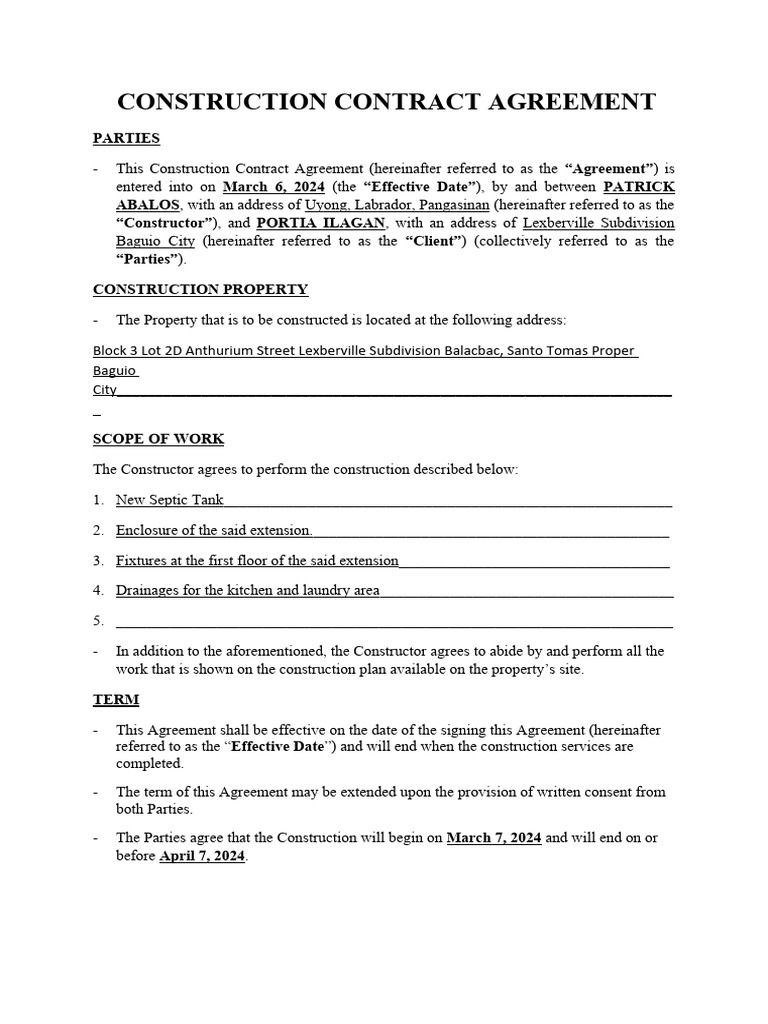 Construction Contract for Lexberville Project | PDF | Business | Civil ...