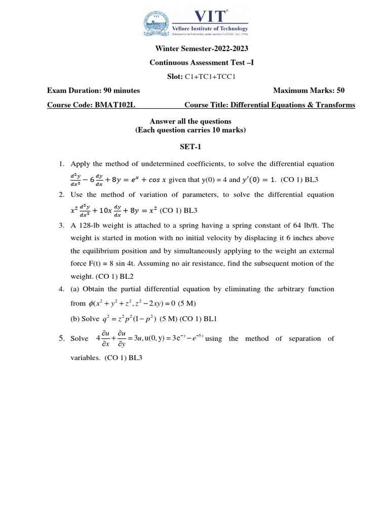 Winsem2023-24 Bmat102l TH Vl2023240501558 Model-Question-Paper | PDF ...