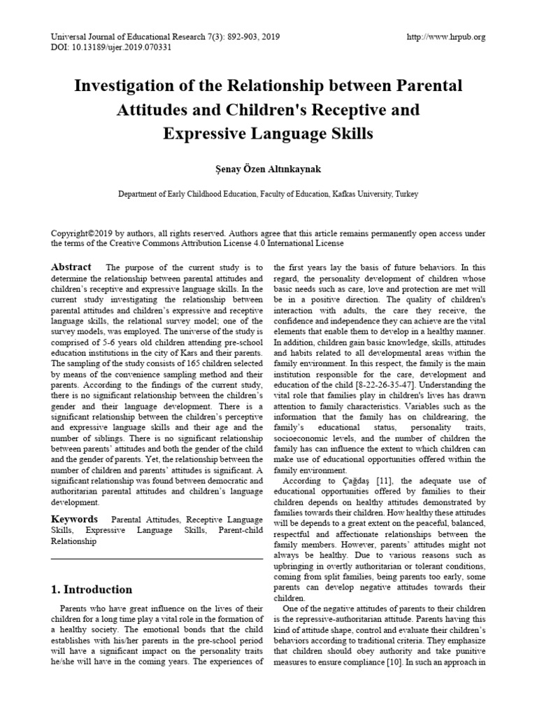 Investigation of The Relationship Between Parental Attitudes and Children's Receptive and ...
