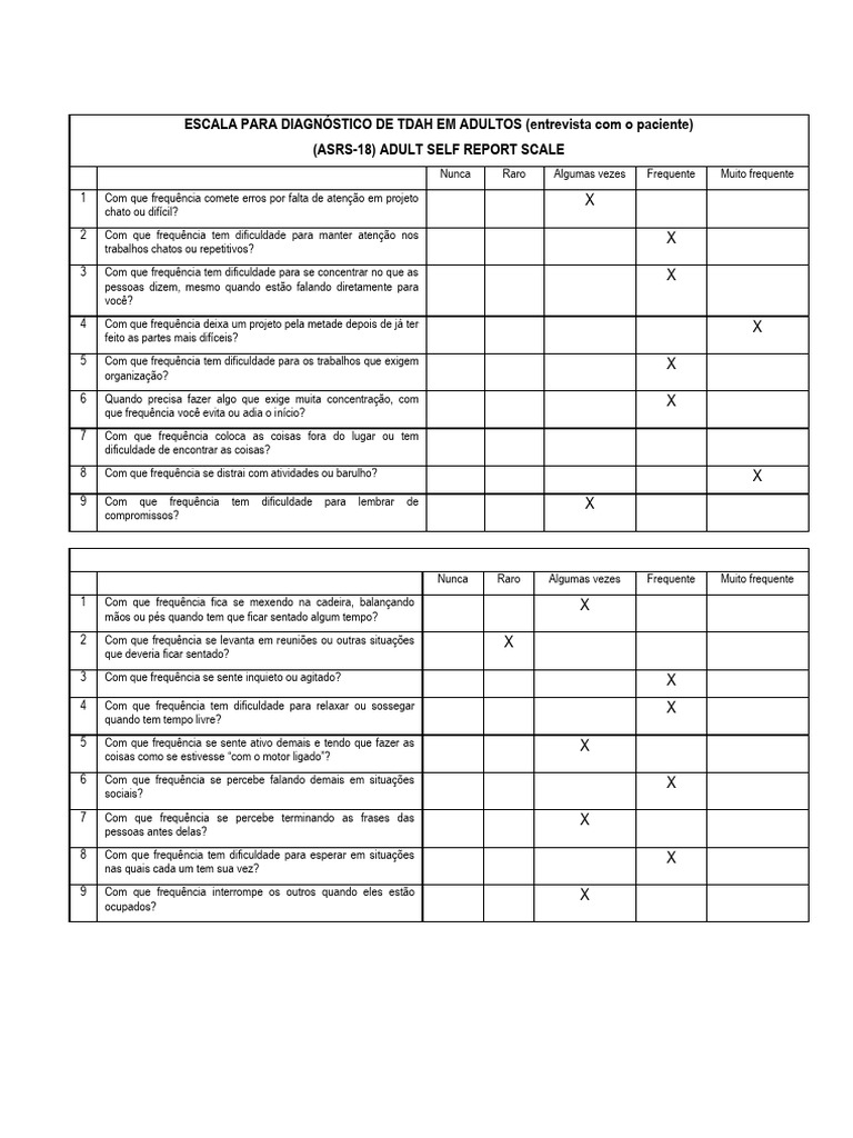 ESCALA PARA DIAGNÓSTICO DE TDAH EM ADULTOS | PDF | Transtorno de ...