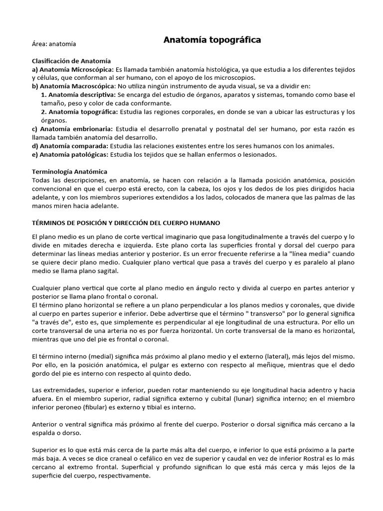 1 Clase De Anatomia Para 4 Y 5 Pdf Términos Anatómicos De Ubicación