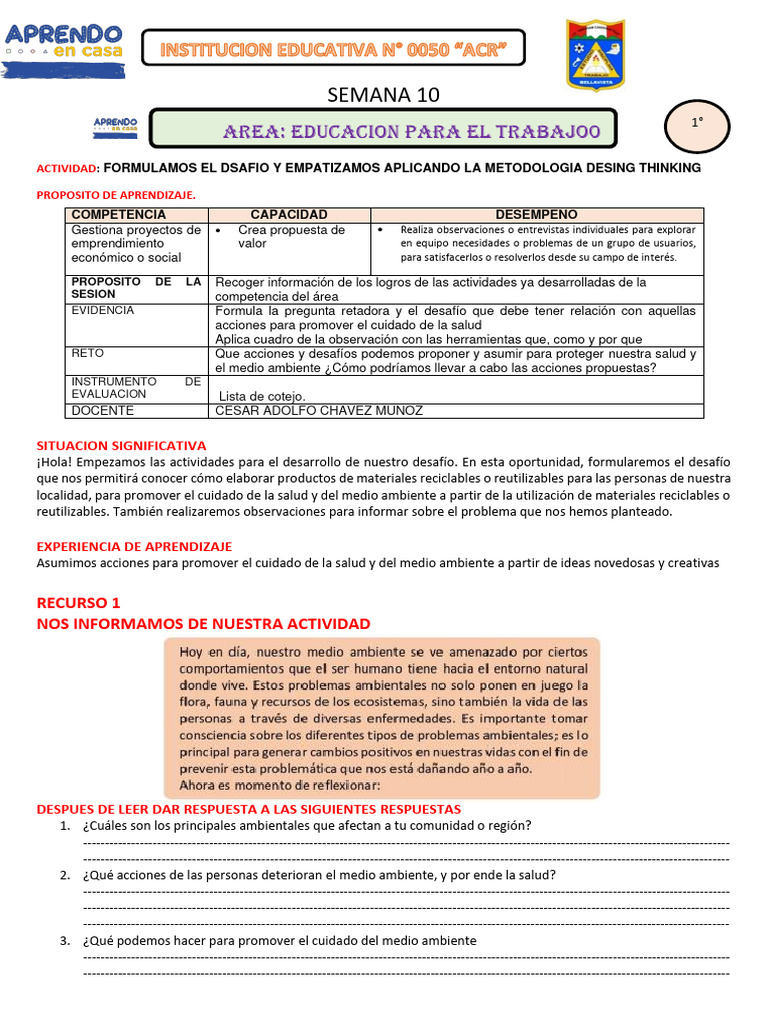 Sesion de Ept Semana 10 1° y 2° Acr | PDF | Aprendizaje | Cognición