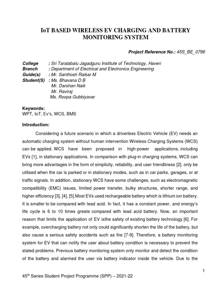 Iot Based Wireless Ev Charging and Battery Monitoring System | PDF | Electric Vehicle ...