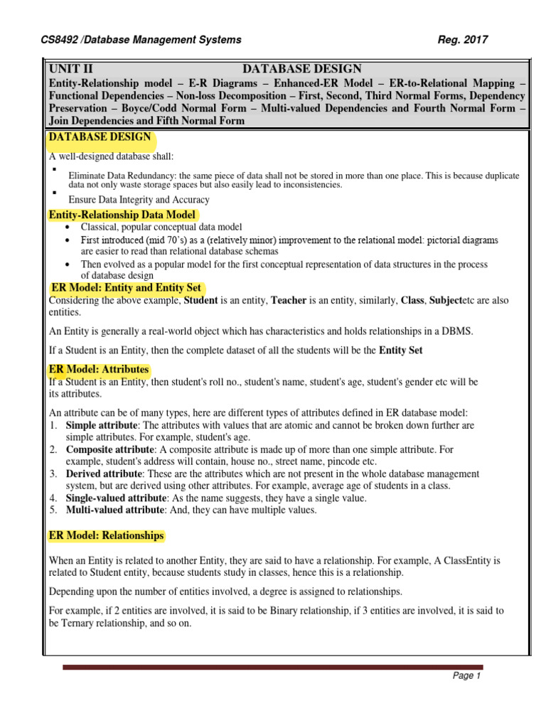 CS8492 - DBMS - Unit 2 | PDF | Relational Model | Relational Database